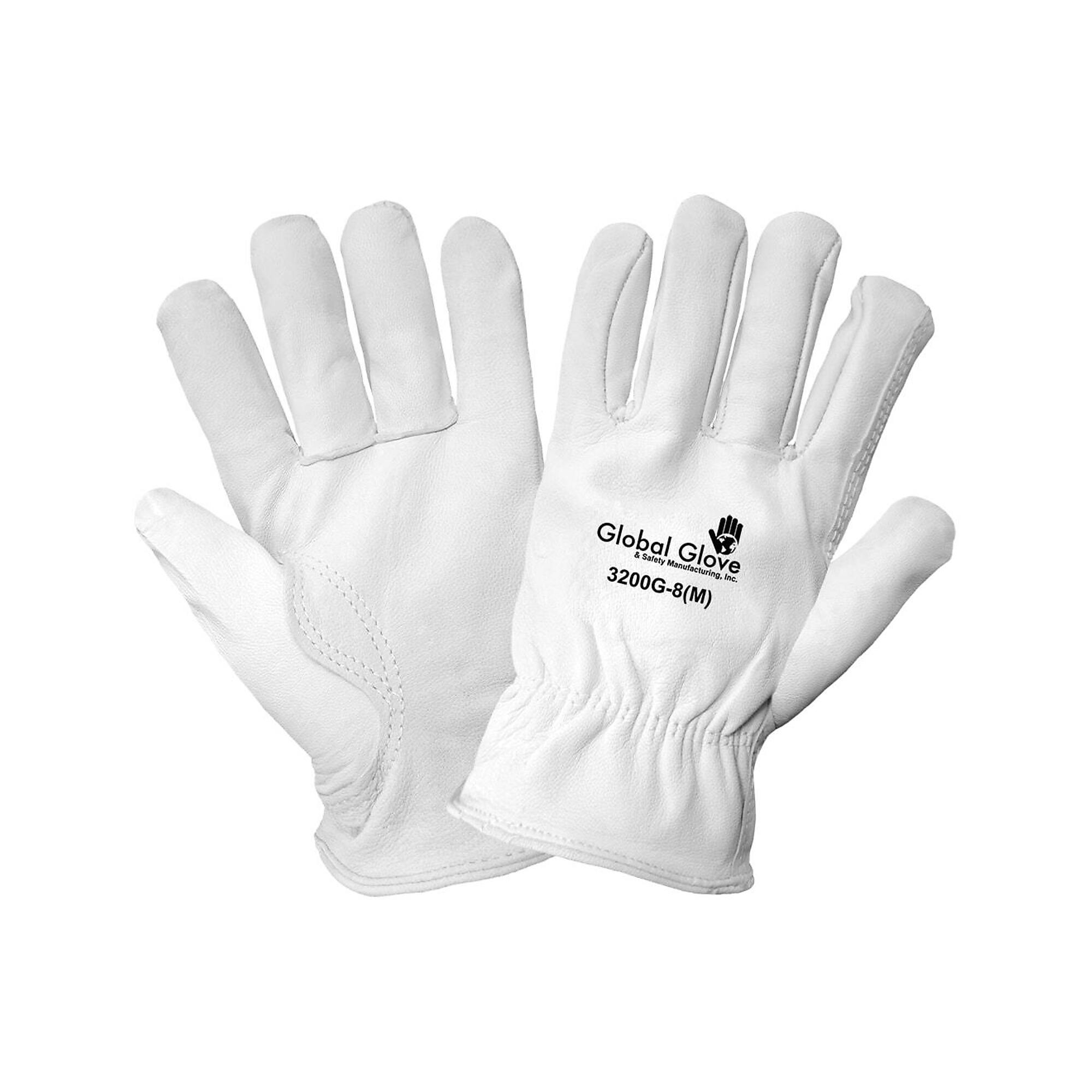 Global Glove, Premium Grain Goatskin Leather Drivers Gloves - 12 Pairs, Size XS, Color White ...